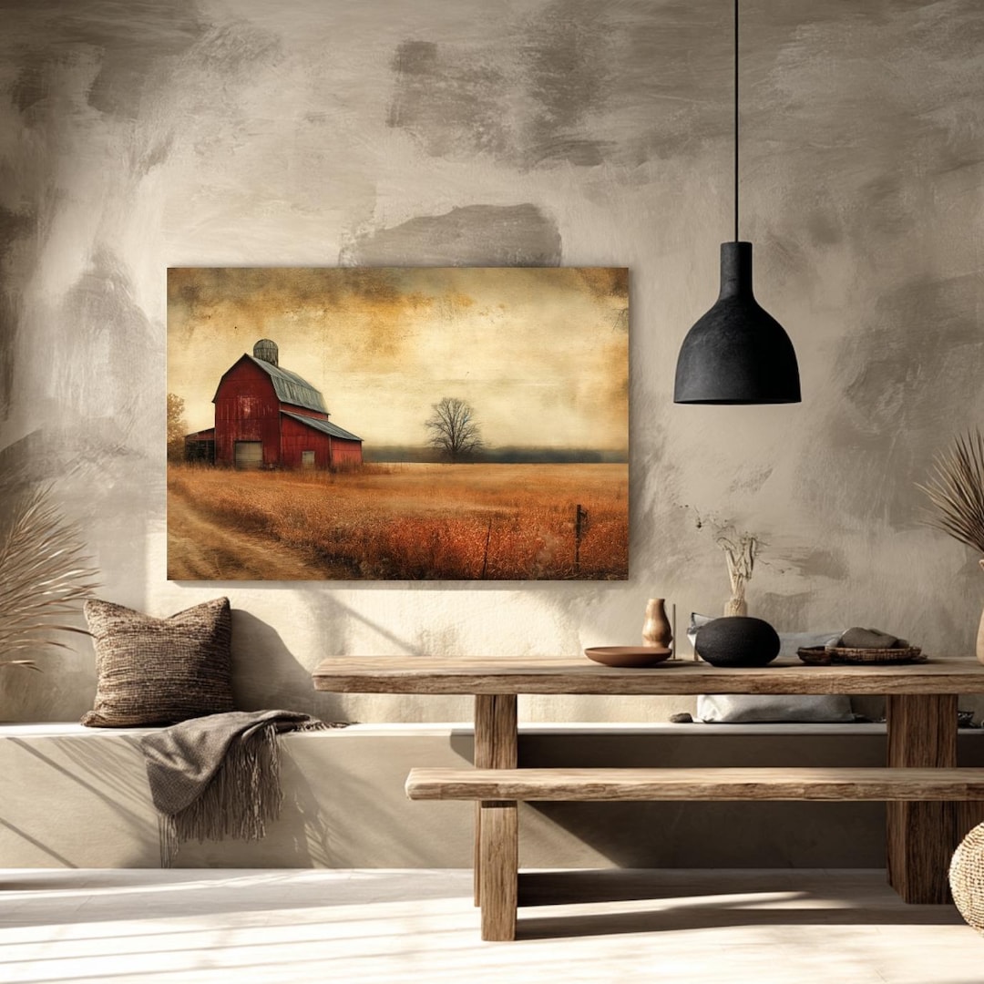 Rustic Red Barn Canvas Print: Farmhouse Autumn Landscape Wall Art - Etsy