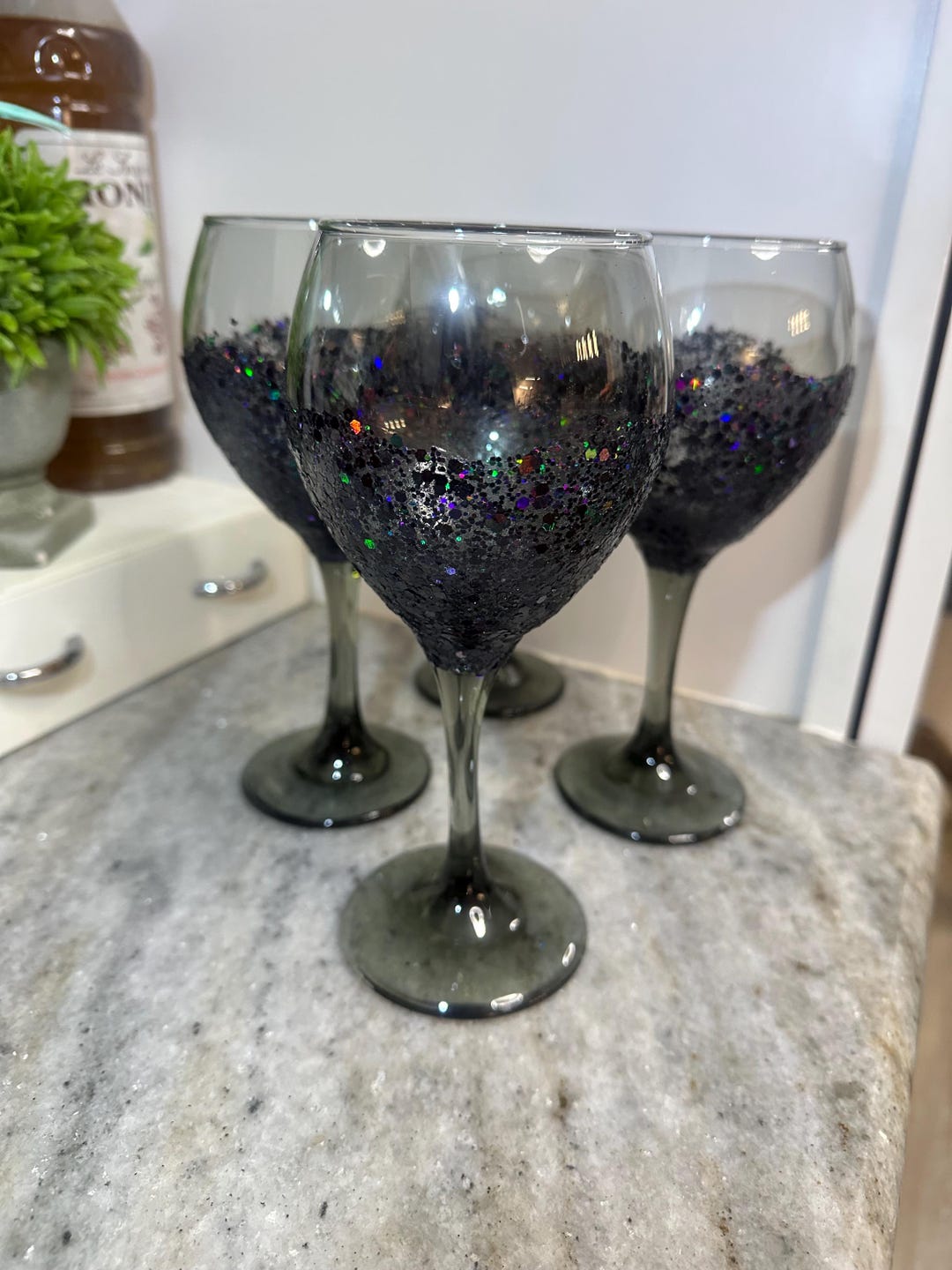 Hand Painted Glitter Wind Glasses-set of 4 - Etsy