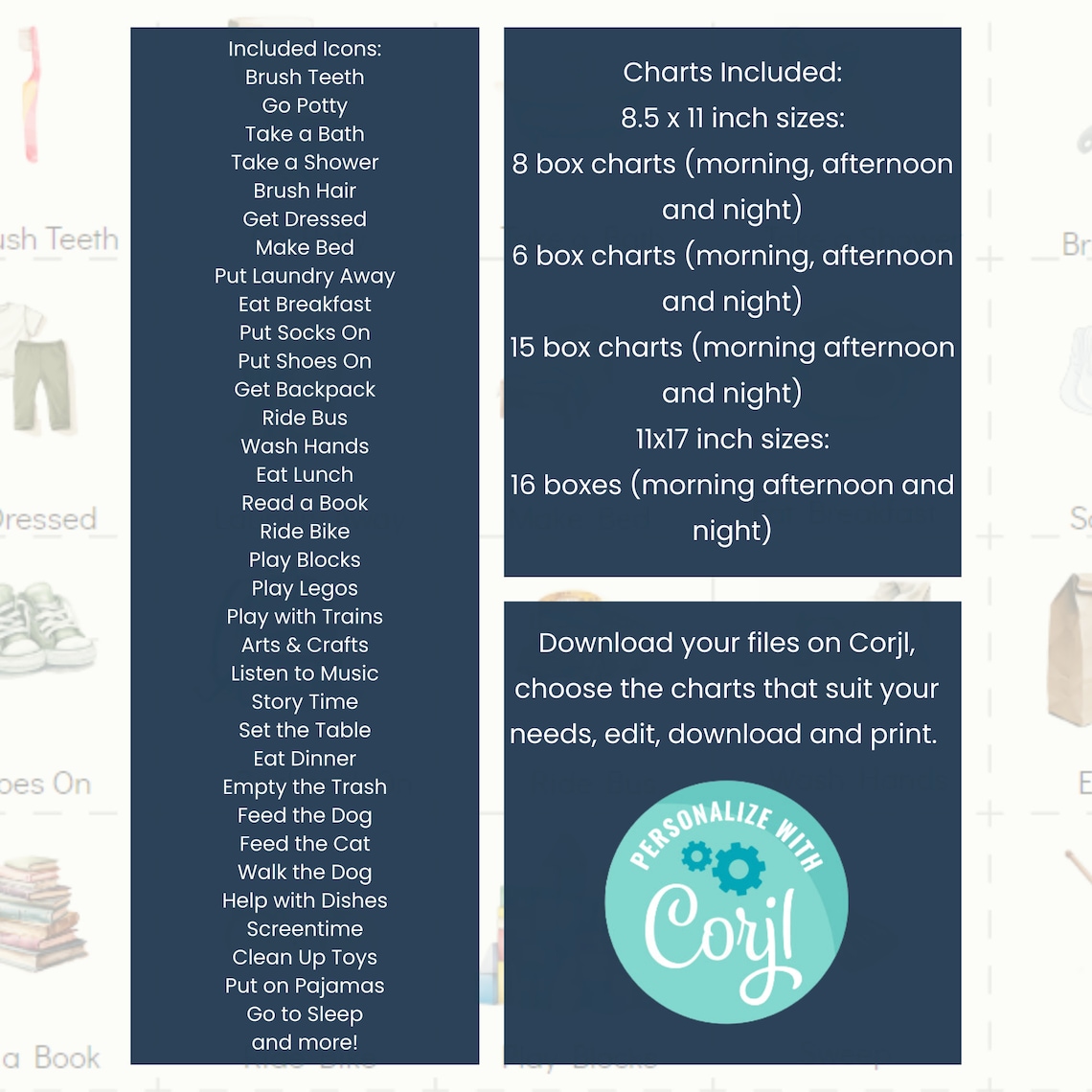 Editable Chore Chart Bundle, Printable Daily Activity Icons With Chore Charts, Instant Download ...