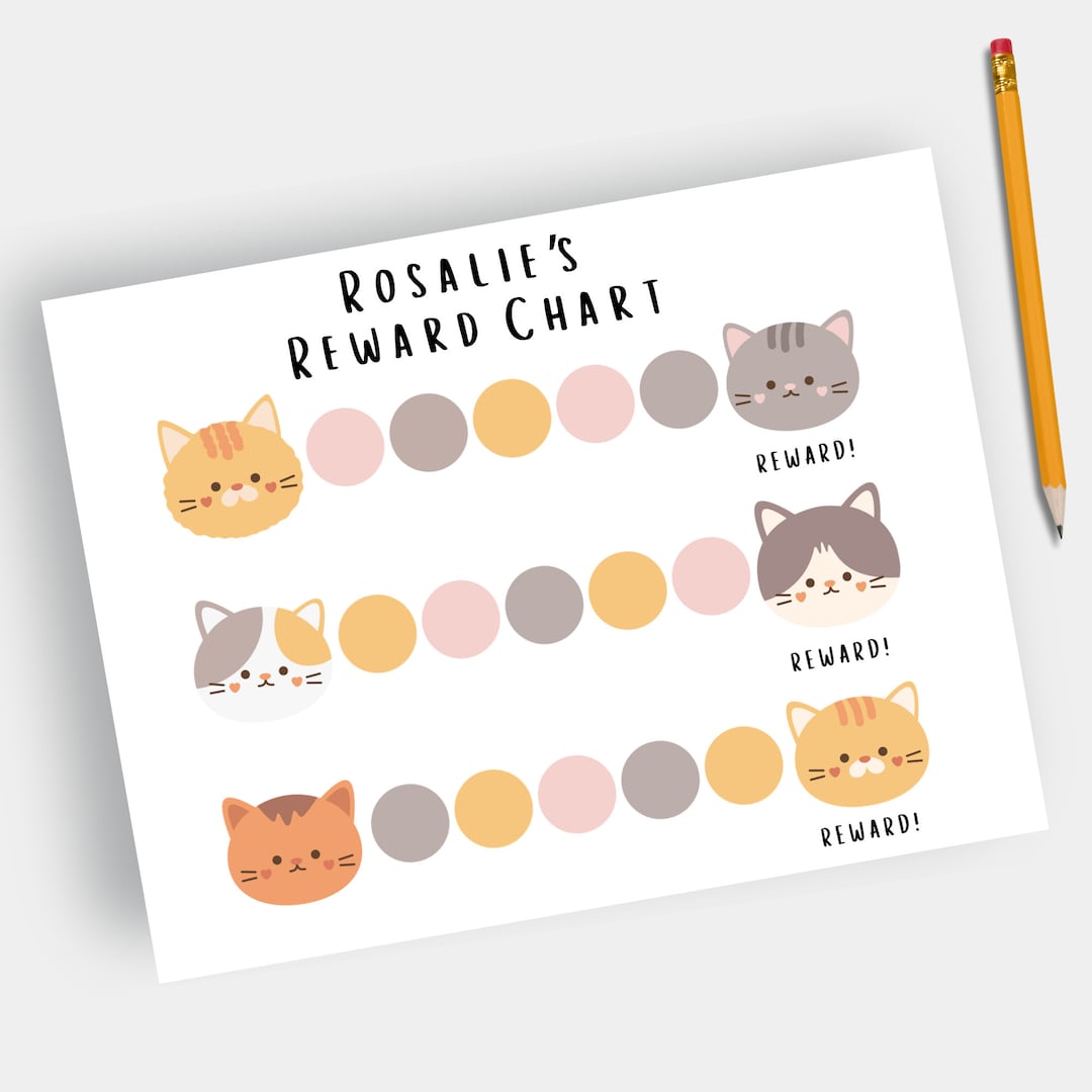 Cat Themed Reward Chart, Reinforcement Chart, Toddler Reward Chart ...