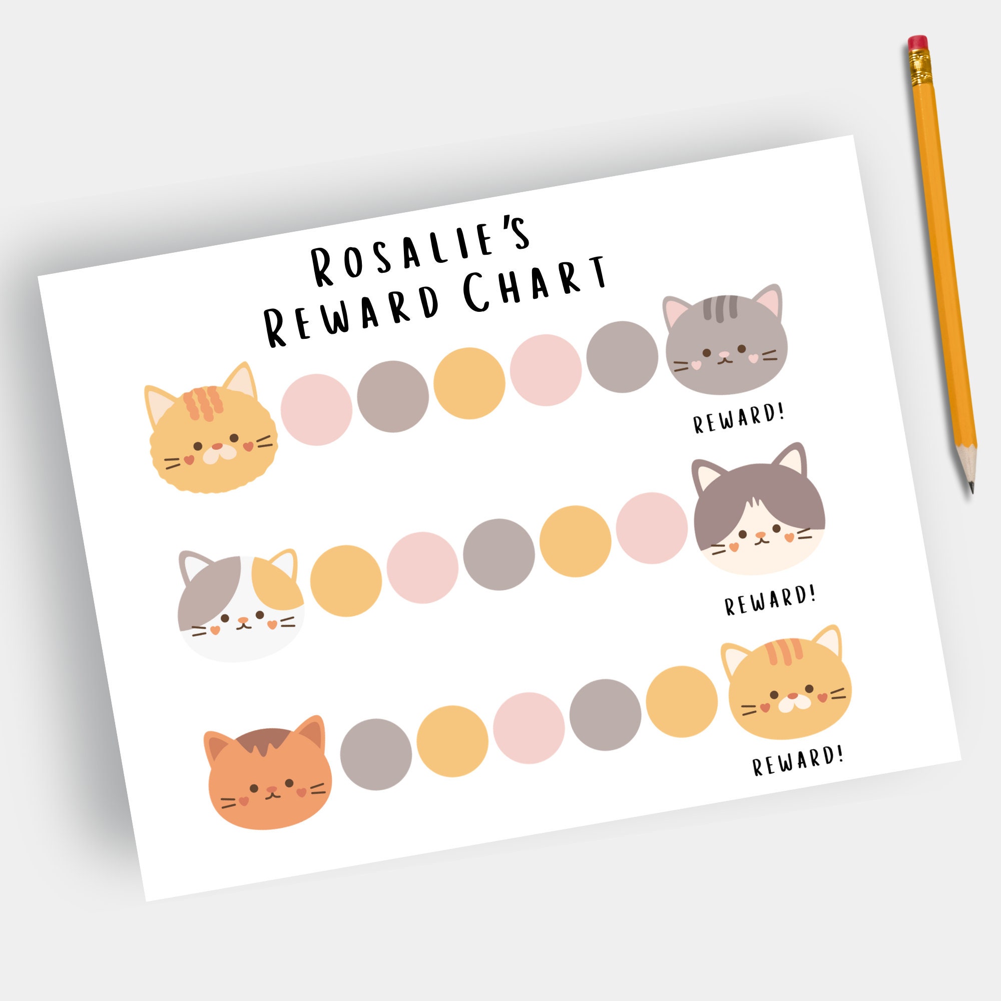 Cat Themed Reward Chart, Reinforcement Chart, Toddler Reward Chart ...