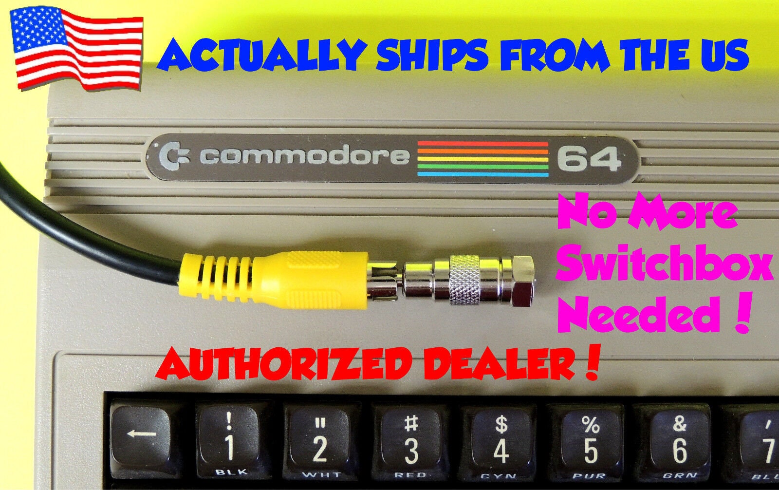 RCA Video Cable or RF TV Connector Adapter Commodore 64 C64 C-64 Switch ...