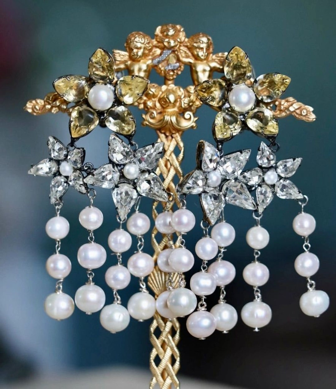 IRADJ MOINI 24K Antique Gold Plated Triple Star Flowers, Citrine ...