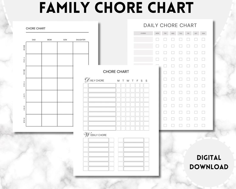 Printable Family Chore Chart: Weekly Cleaning Schedule (digital ...