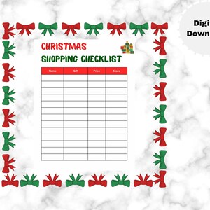 Christmas Shopping Checklist: Gift Budget Tracker (digital Download) - Etsy