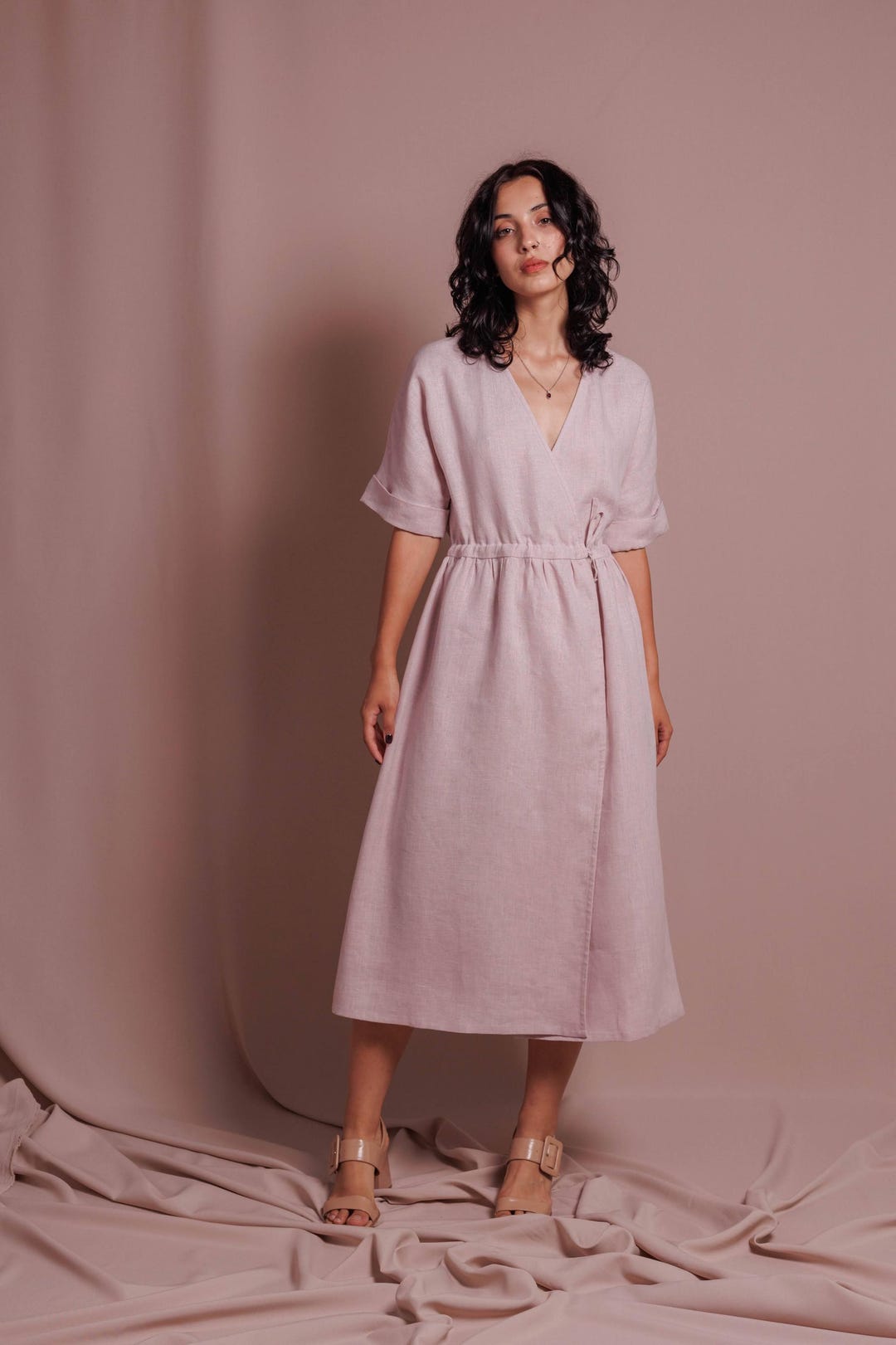 Stonewashed Linen Wrap Dress, Casual Linen Summer Dress for Woman ...