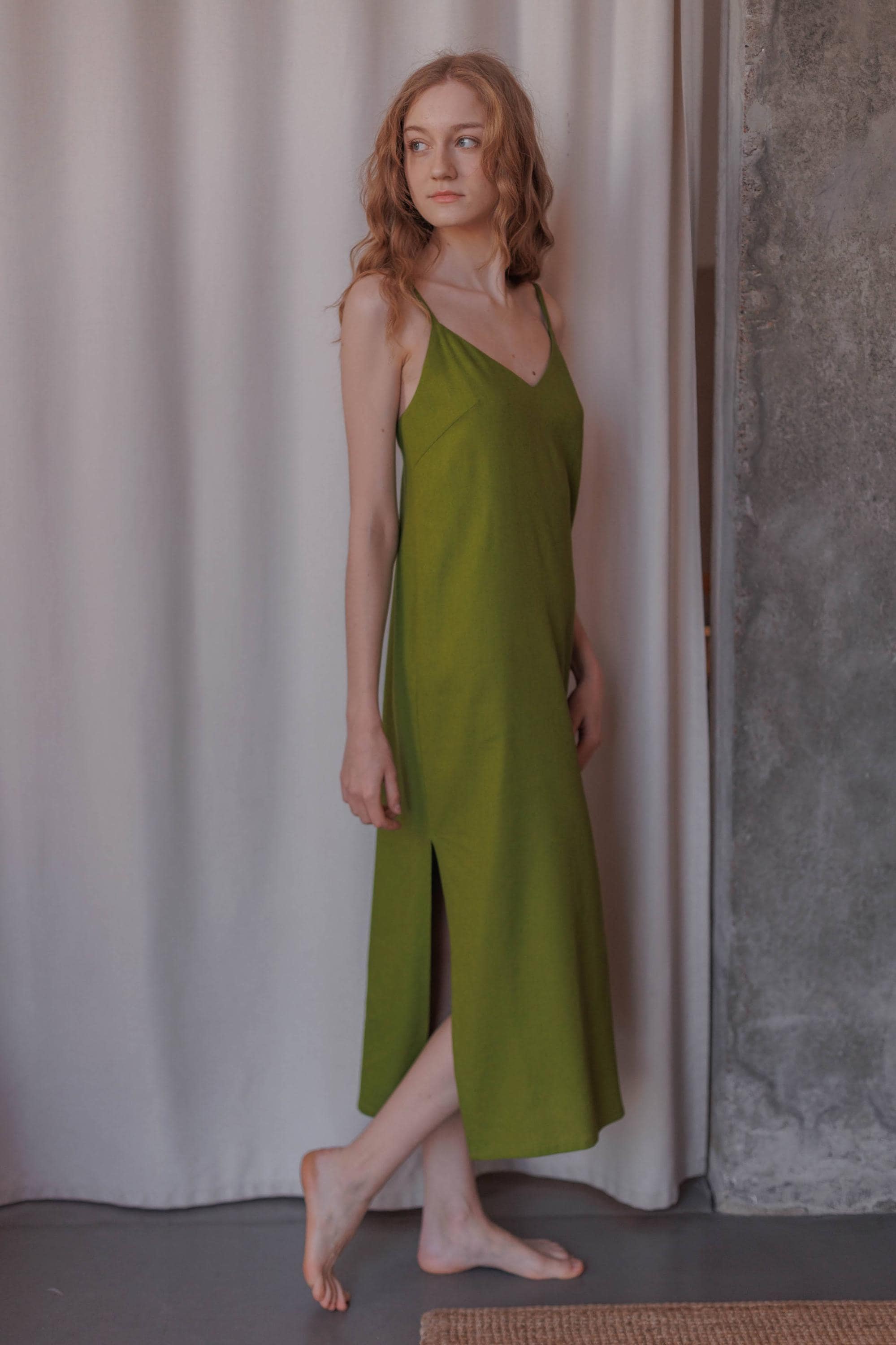 Backless Linen Dress, Spaghetti Strap Linen Dress, Sleevless Midi ...