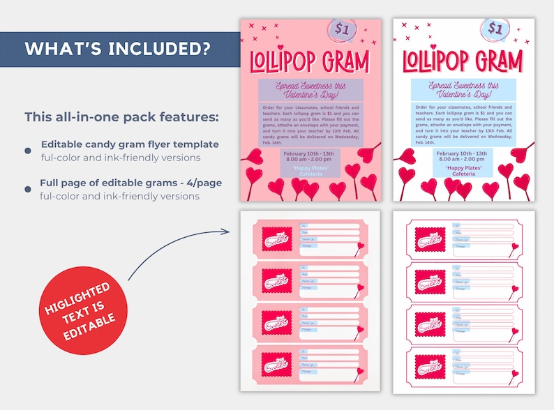 EDITABLE Valentine Lollipop Gram Printable, Lollipop Gram Flyer ...