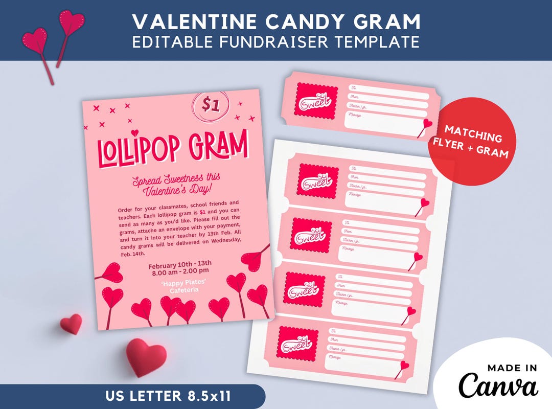 EDITABLE Valentine Lollipop Gram Printable, Lollipop Gram Flyer ...