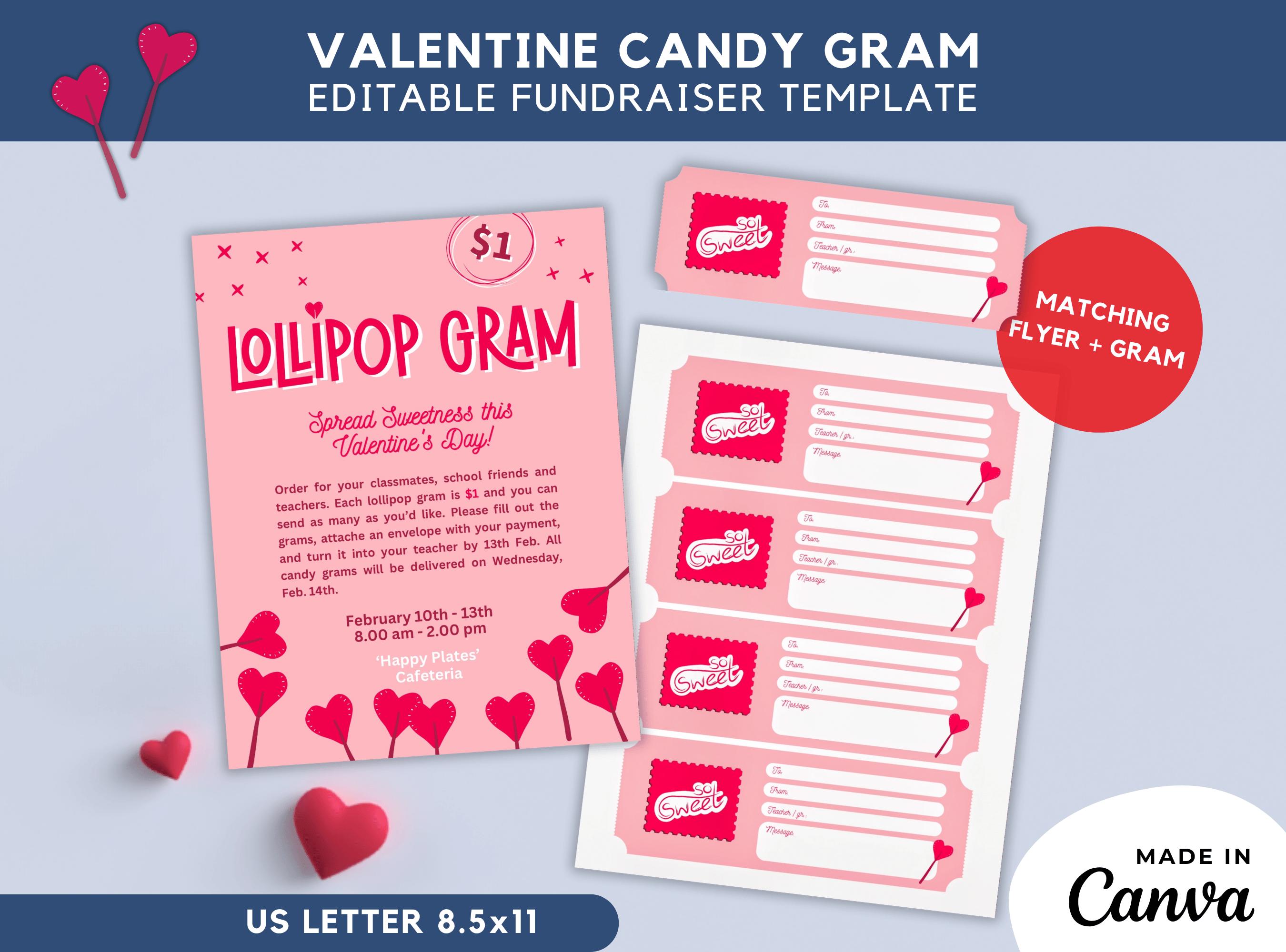 EDITABLE Valentine Lollipop Gram Printable, Lollipop Gram Flyer ...