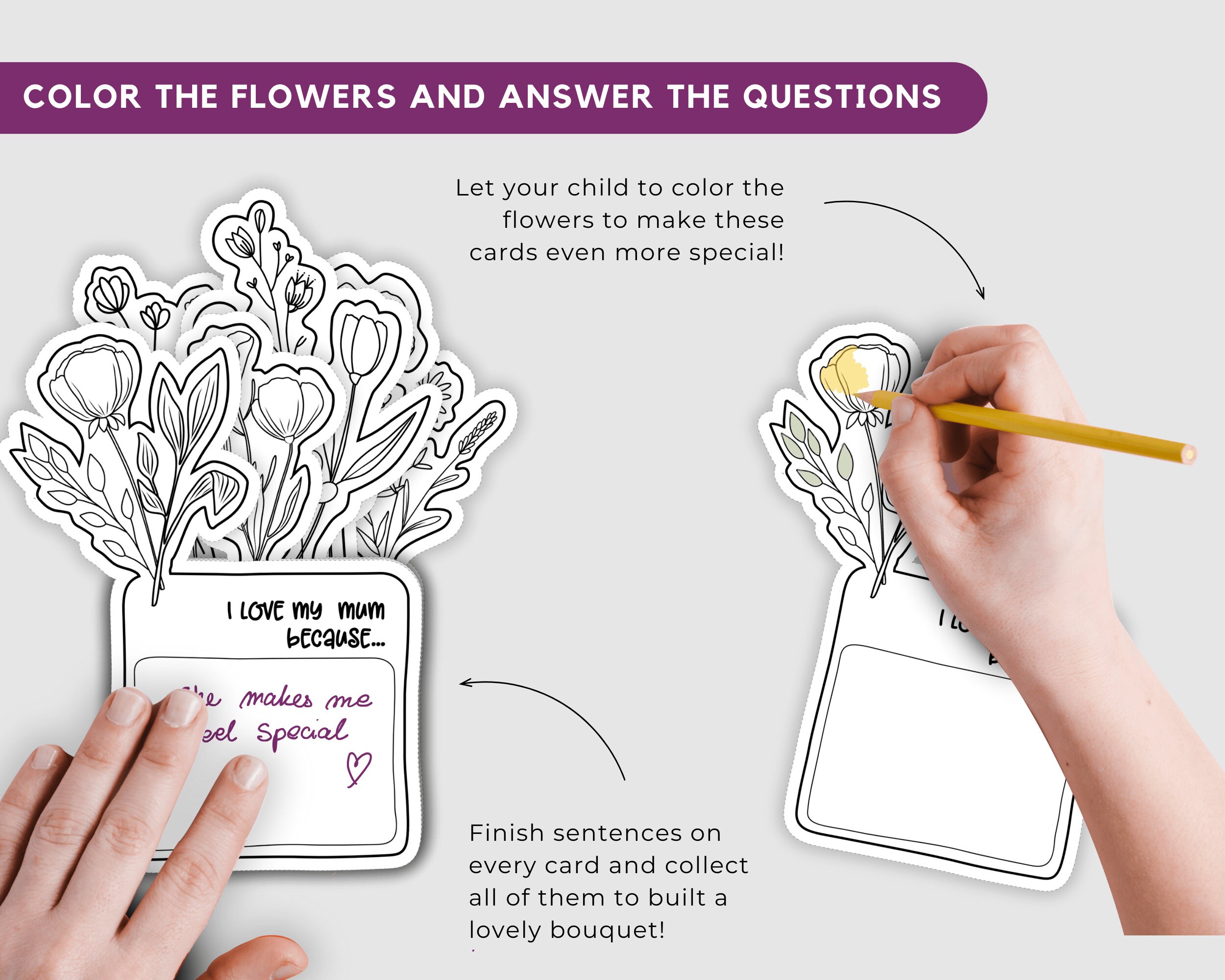 Printable All About My Mom, Coloring Bouquet for Mom, Coloring Flower ...
