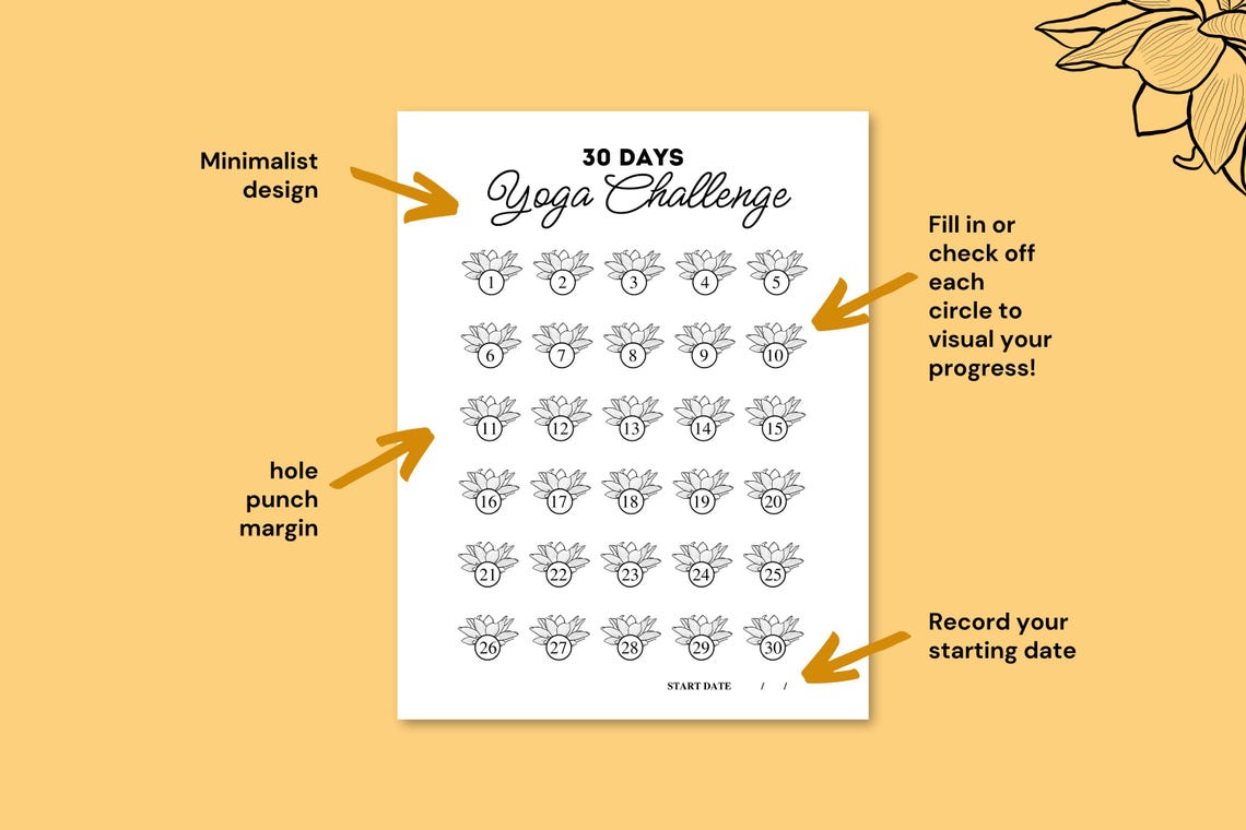 Printable Yoga Challenge Tracker | 30 60 90 Day Yoga Tracker Printable ...