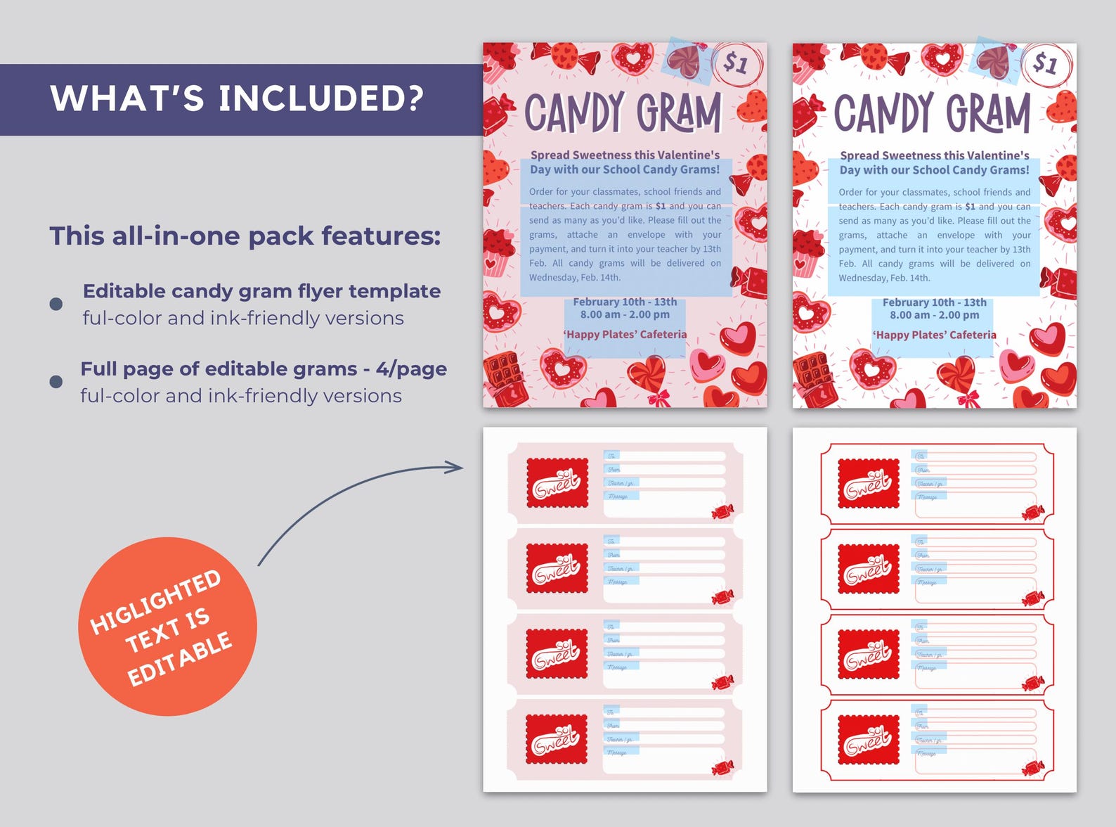 Valentine’s Day Candy Gram Flyer Printable, Editable Candy Gram ...