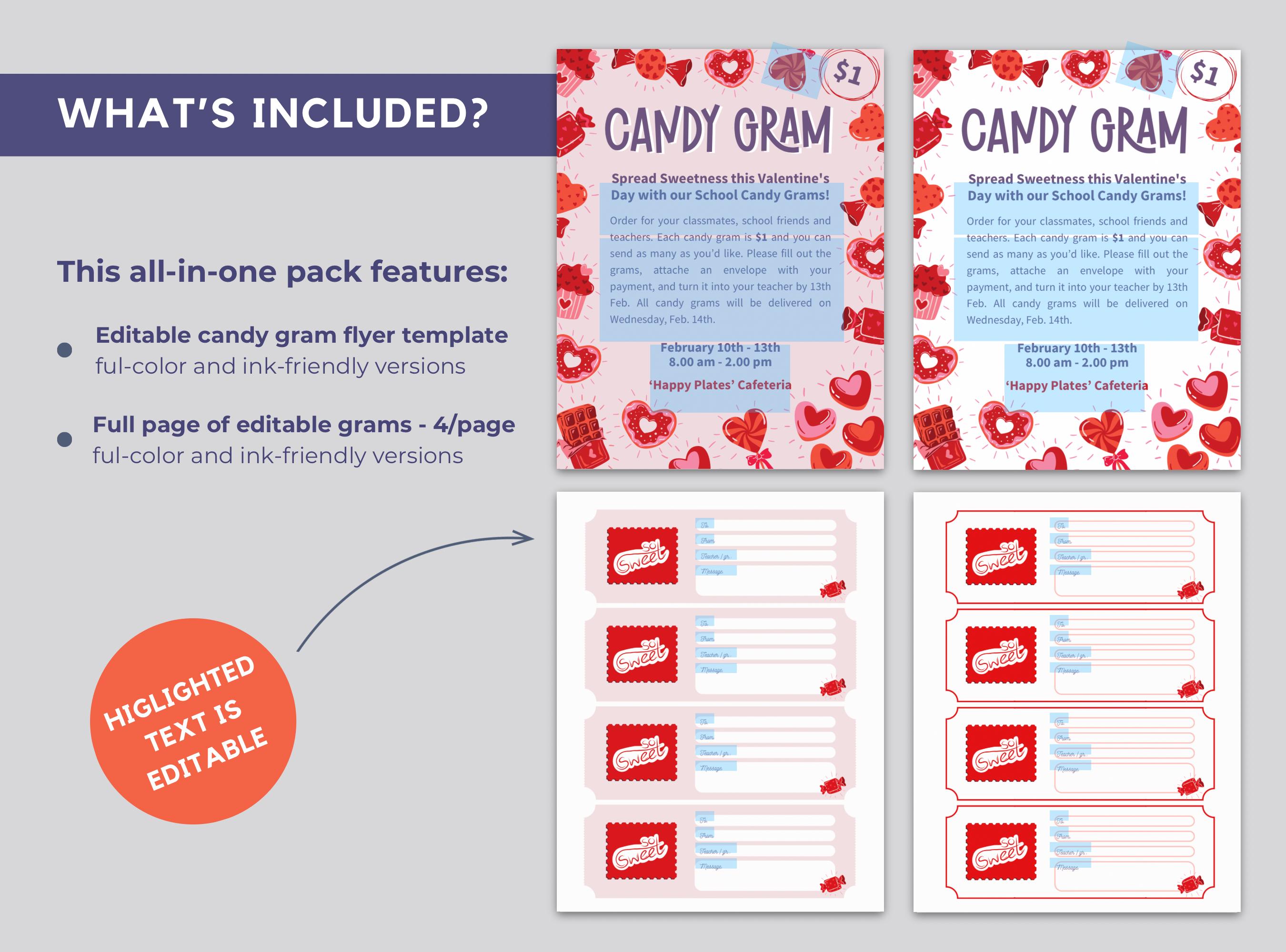 Valentine’s Day Candy Gram Flyer Printable, Editable Candy Gram ...