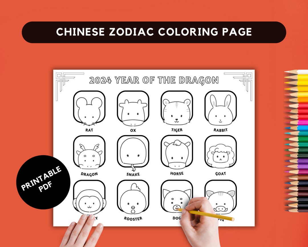 Lunar New Year Zodiac Animals Coloring Page: Year of the Dragon (PDF ...