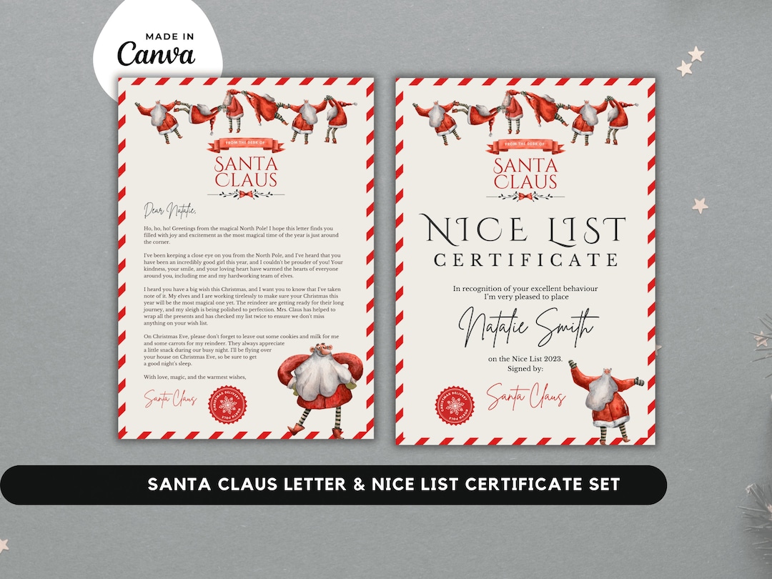 Printable Santa Letter Template and Nice List Certificate - Etsy