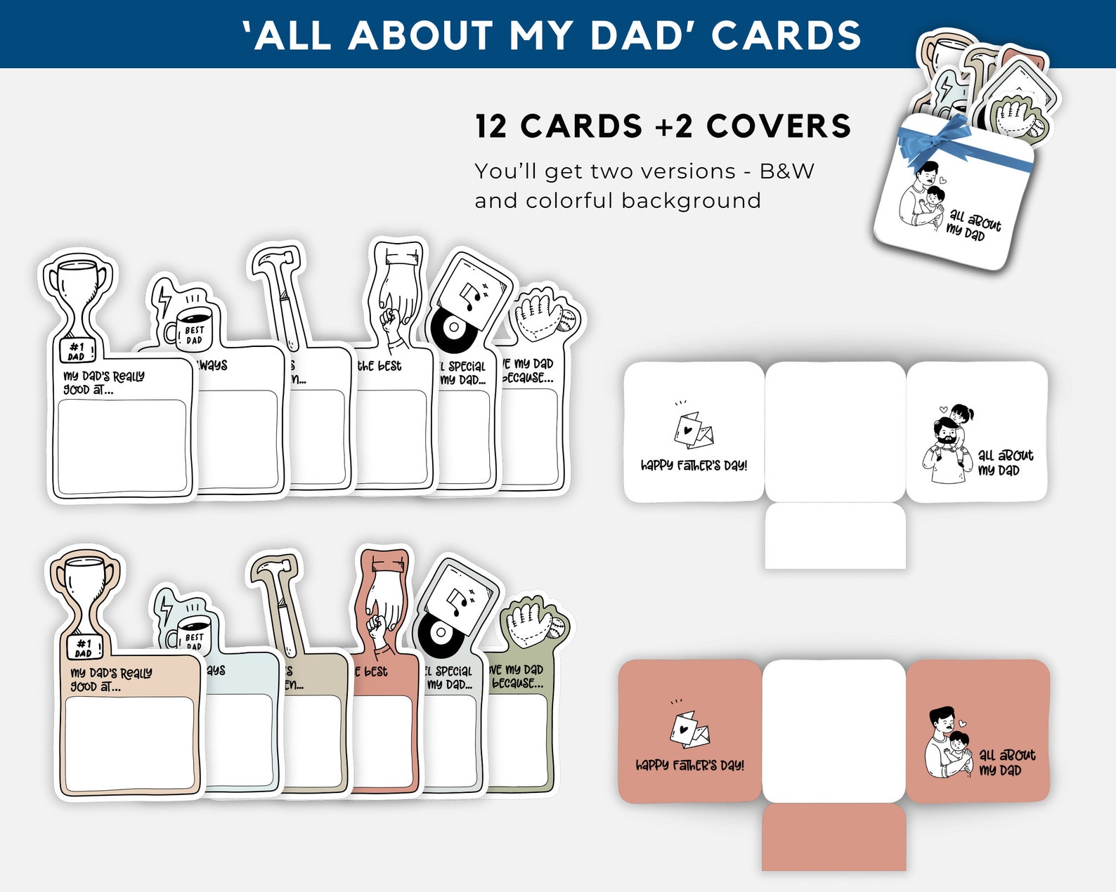 Printable All About My Dad, Coloring Cards for Dad, All About Dad ...