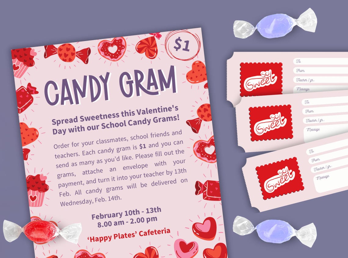 Valentine’s Day Candy Gram Flyer Printable, Editable Candy Gram ...