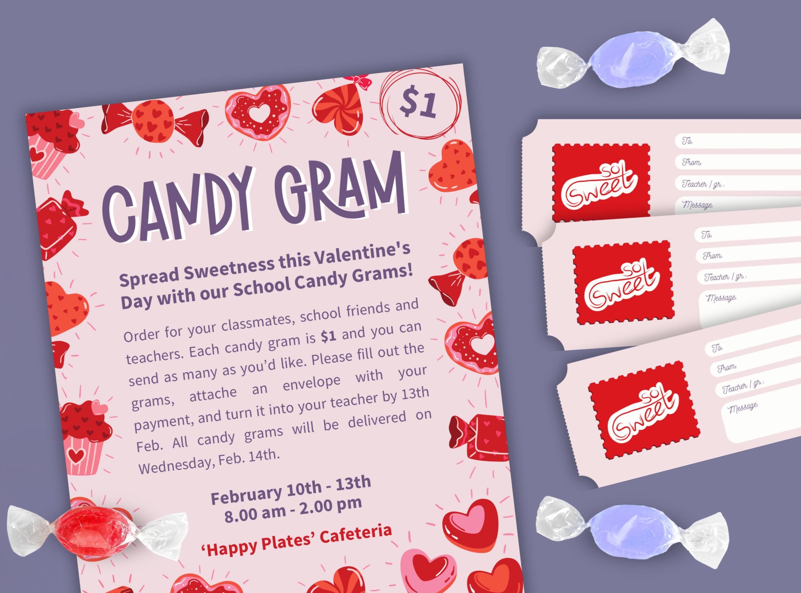 Valentine’s Day Candy Gram Flyer Printable, Editable Candy Gram ...