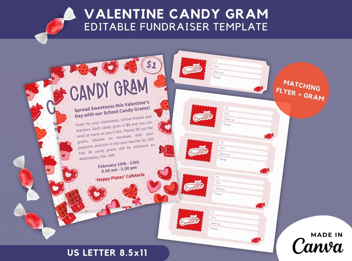Valentine’s Day Candy Gram Flyer Printable, Editable Candy Gram ...