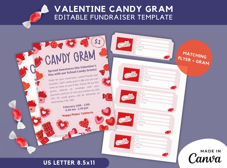Valentine’s Day Candy Gram Flyer Printable, Editable Candy Gram ...