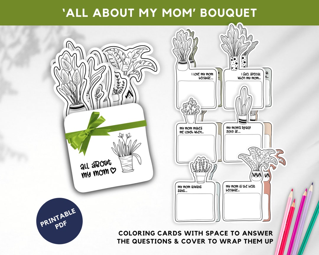 Printable All About My Mom Coloring Cards, Mothers Day Questionnaire ...
