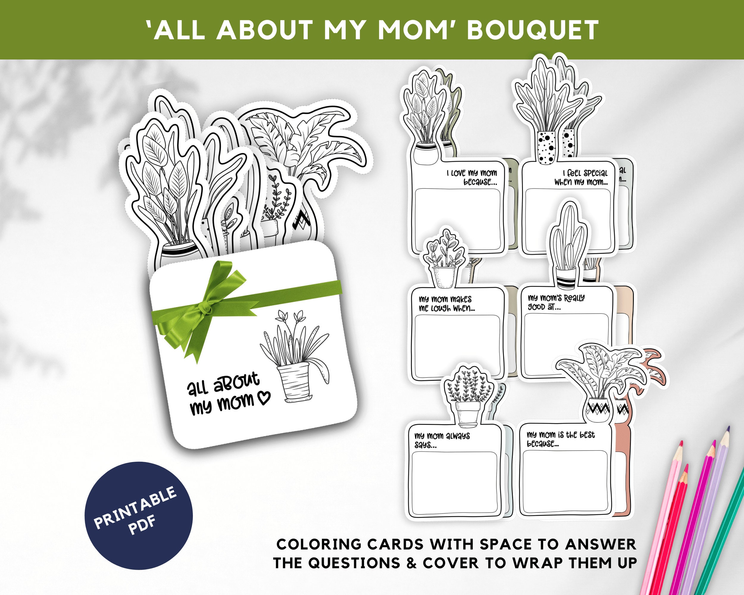 Printable All About My Mom Coloring Cards, Mothers Day Questionnaire ...