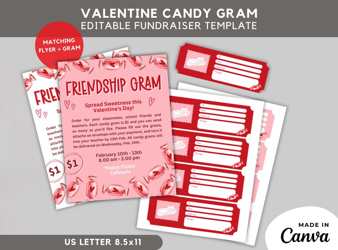 Friendship Candy Gram Printable, Candy Gram Flyer Template, PTO PTA ...