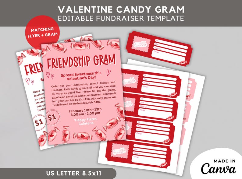 Friendship Candy Gram Printable, Candy Gram Flyer Template, PTO PTA ...