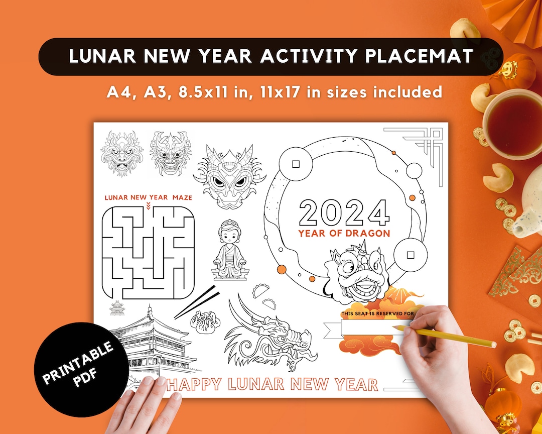 Lunar New Year Coloring Placemat: 2024 Year of the Dragon (PDF) - Etsy