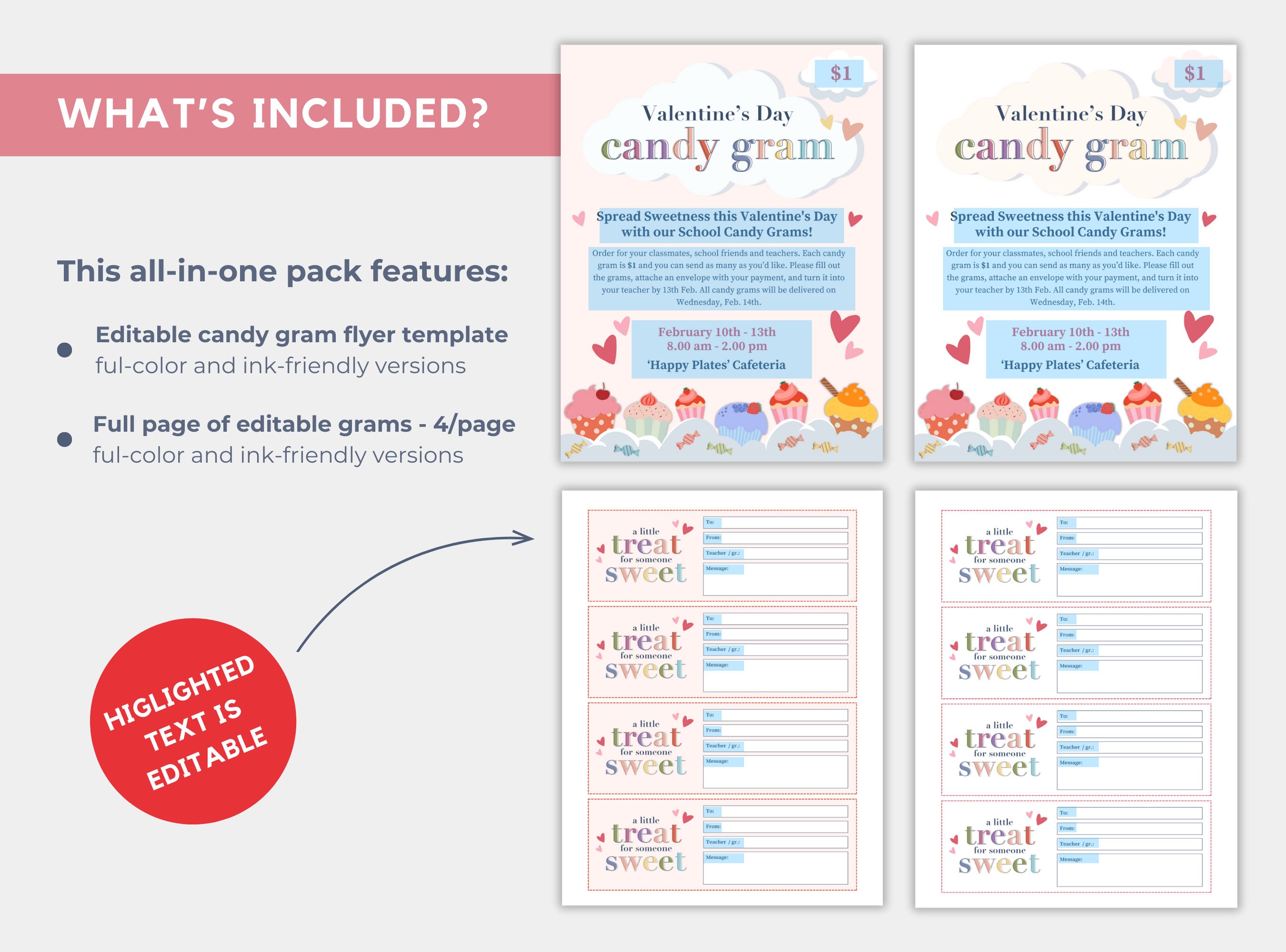 EDITABLE Valentine Candy Gram Printable, Candy Gram Flyer Template, PTO ...