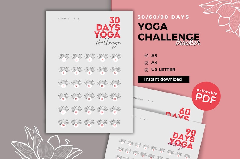 Printable Yoga Challenge Tracker: 30, 60, 90 Day Habit (PDF) - Etsy