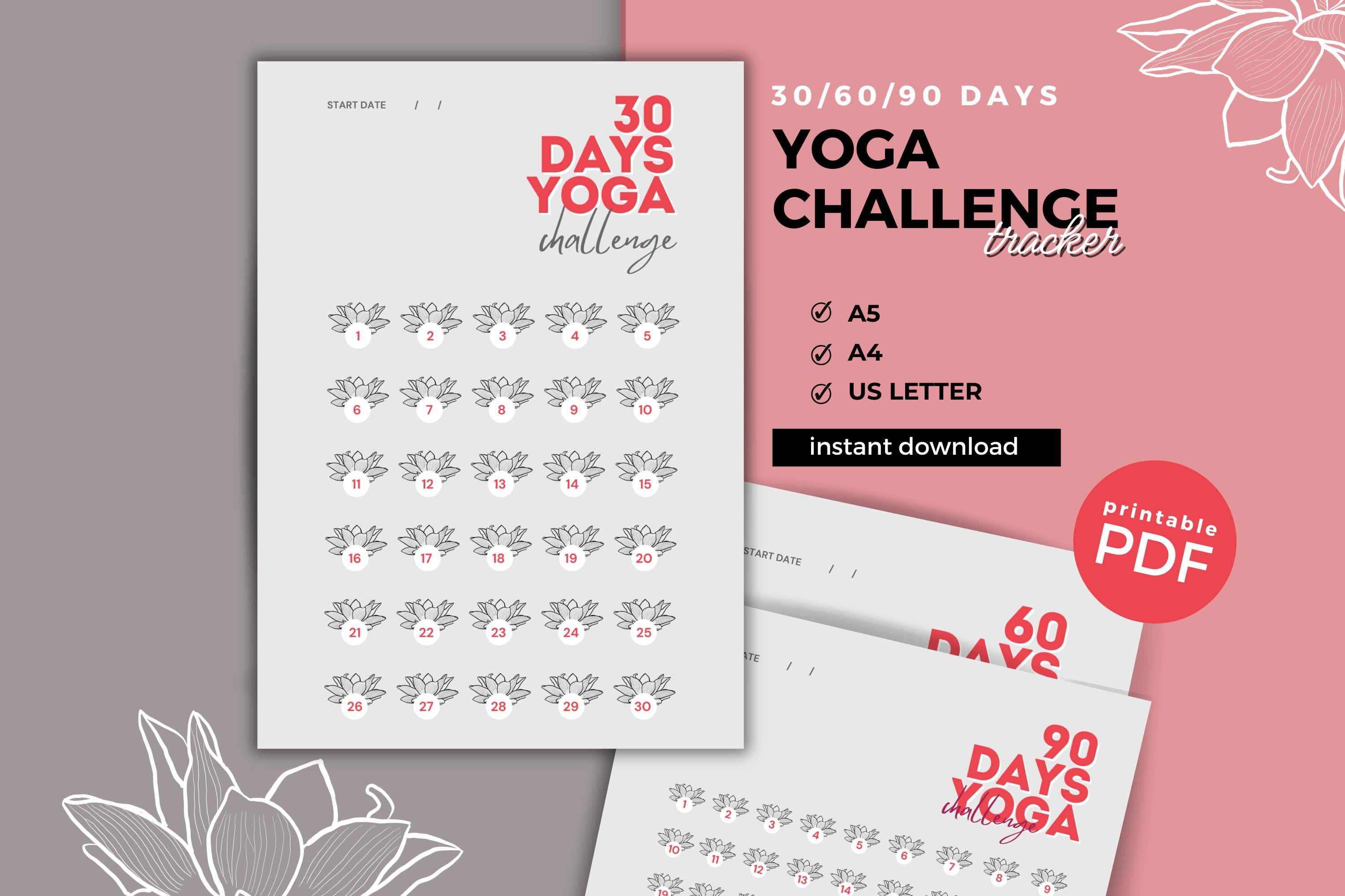 Printable Yoga Challenge Tracker | 30 60 90 Day Yoga Practice Tracker ...