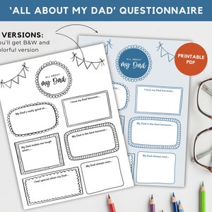 All About My Dad Questionnaire Printable, Father’s Day Gift, Father’s ...