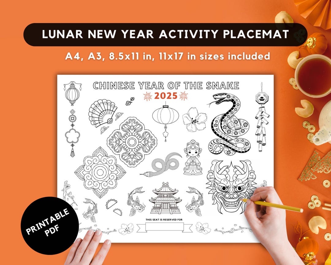 Year of the Dragon Coloring Placemat: Lunar New Year Activity (PDF) - Etsy