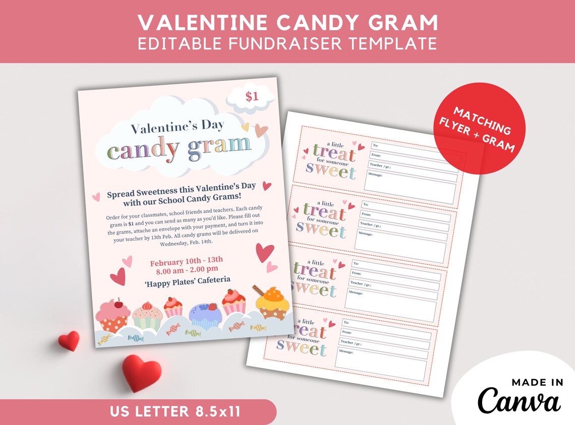 EDITABLE Valentine Candy Gram Printable, Candy Gram Flyer Template, PTO ...