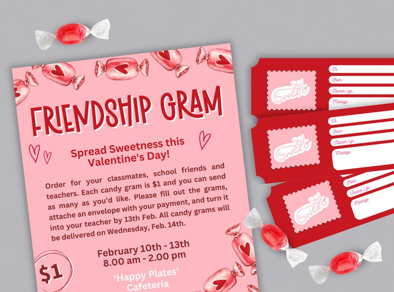 Friendship Candy Gram Printable, Candy Gram Flyer Template, PTO PTA ...