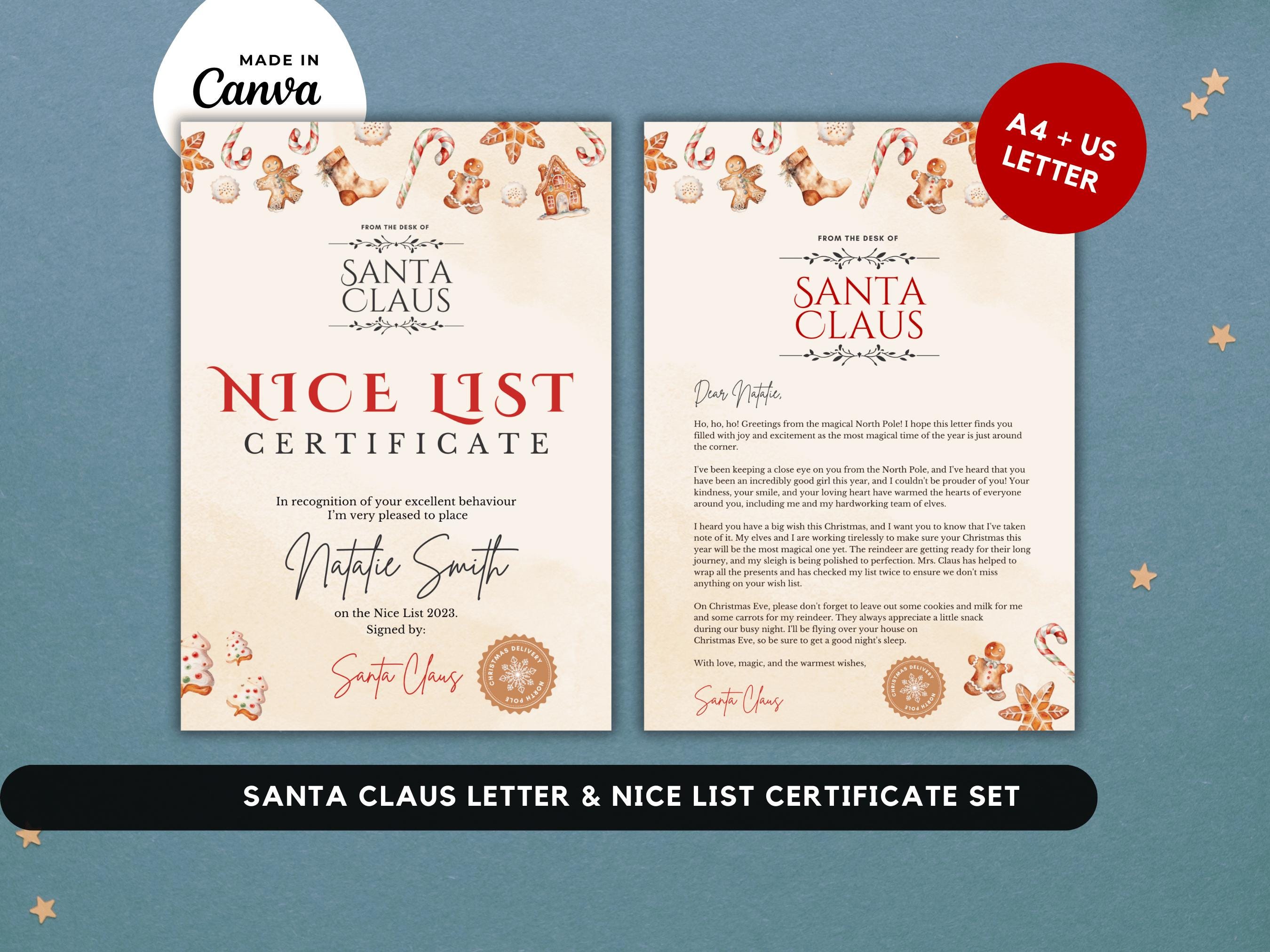 Editable Santa Letter and Nice List Certificate, Printable Letter From ...