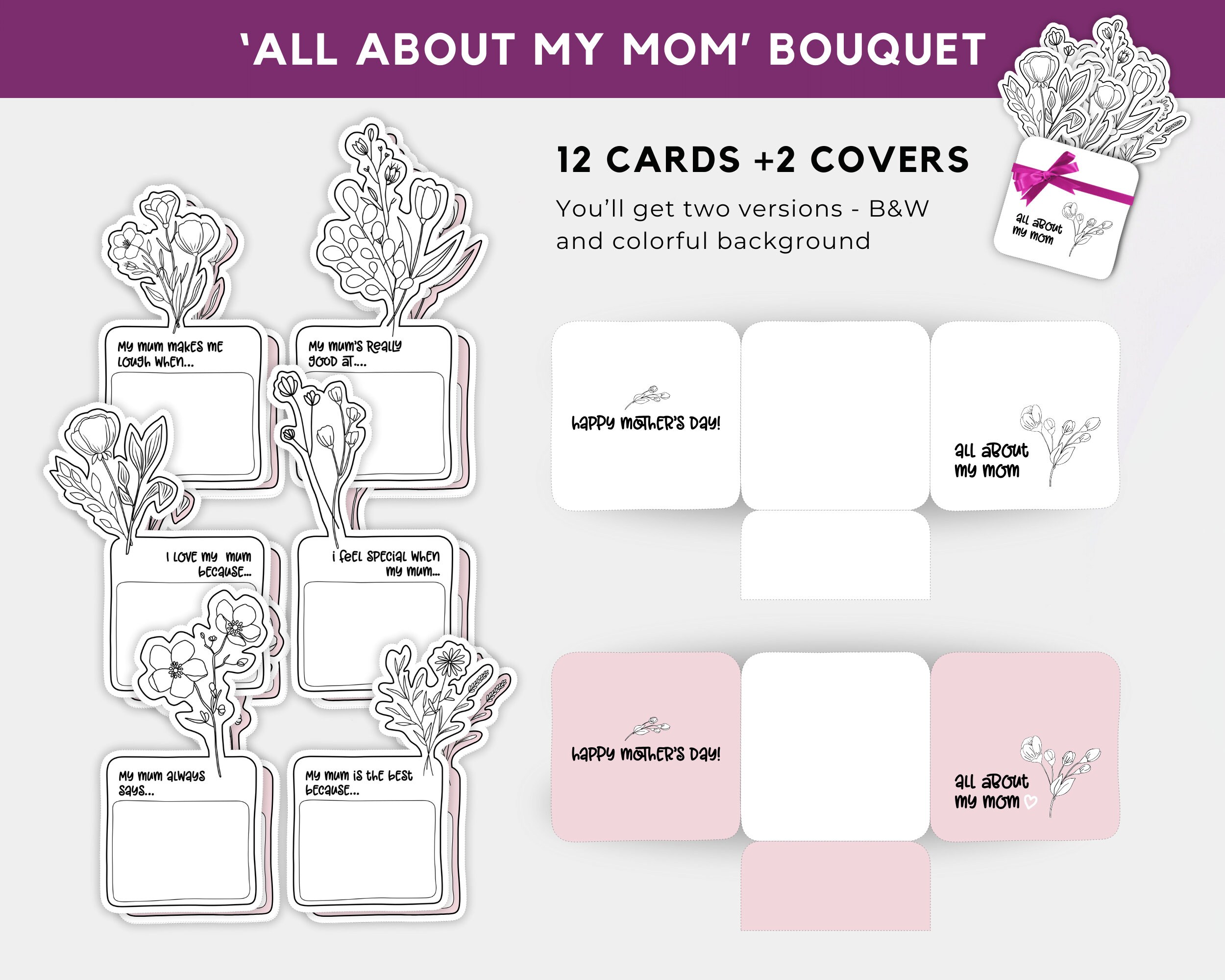 Printable All About My Mom, Coloring Bouquet for Mom, Coloring Flower ...