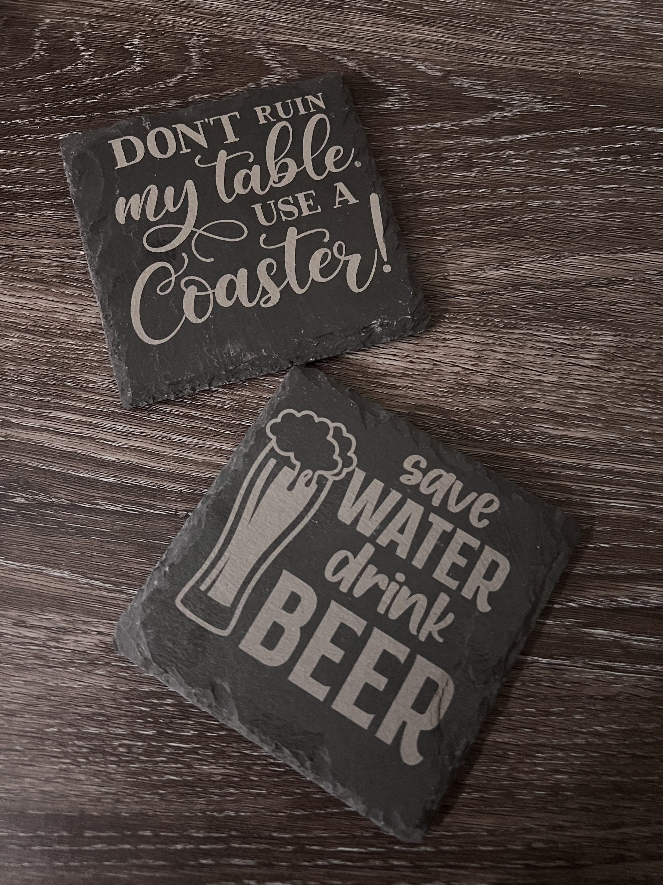 Four (4) Slate Drink Coasters Set, Engraved Slate Coasters, Custom ...