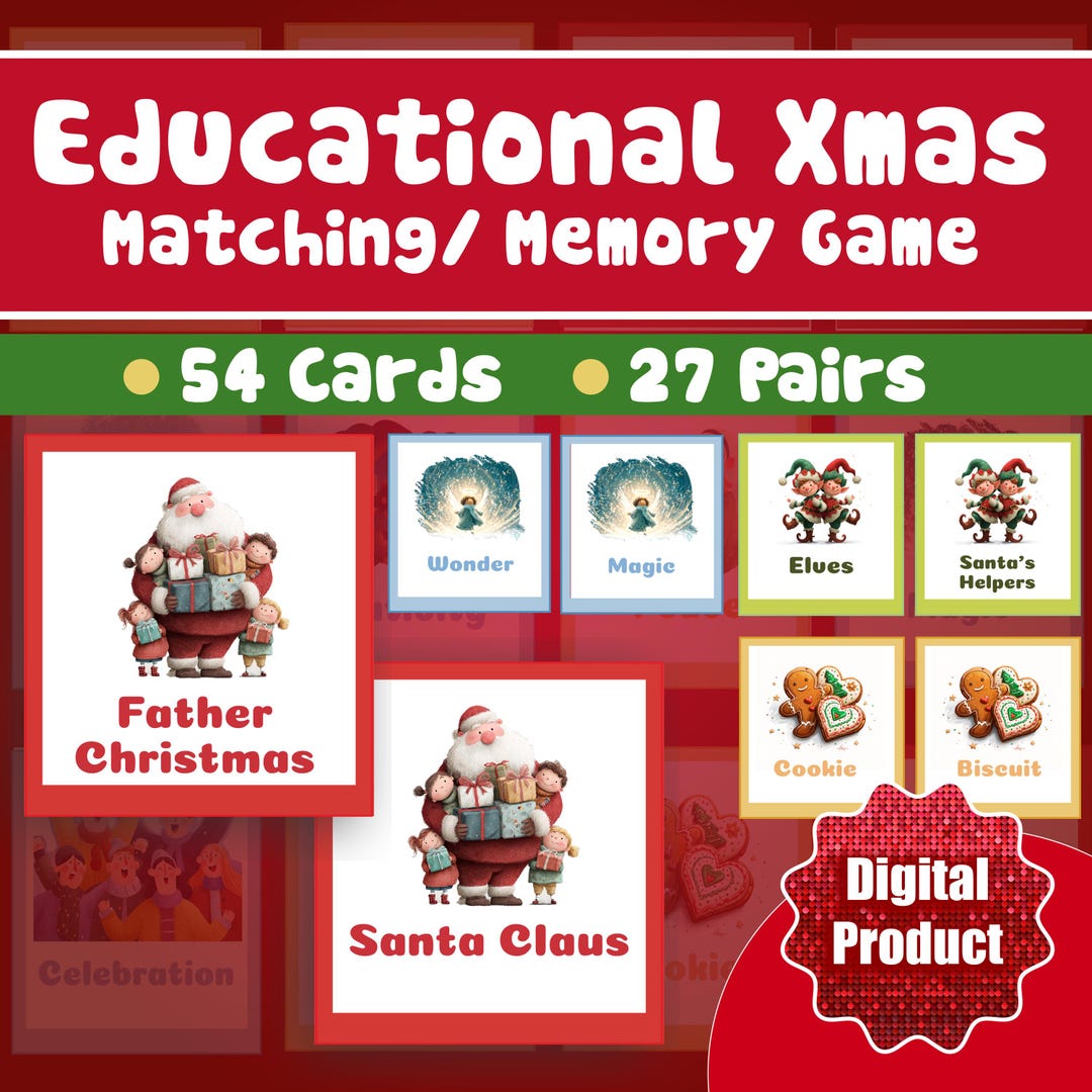 Educational Christmas Matching Memory Game – Holiday Activity for Kids ...