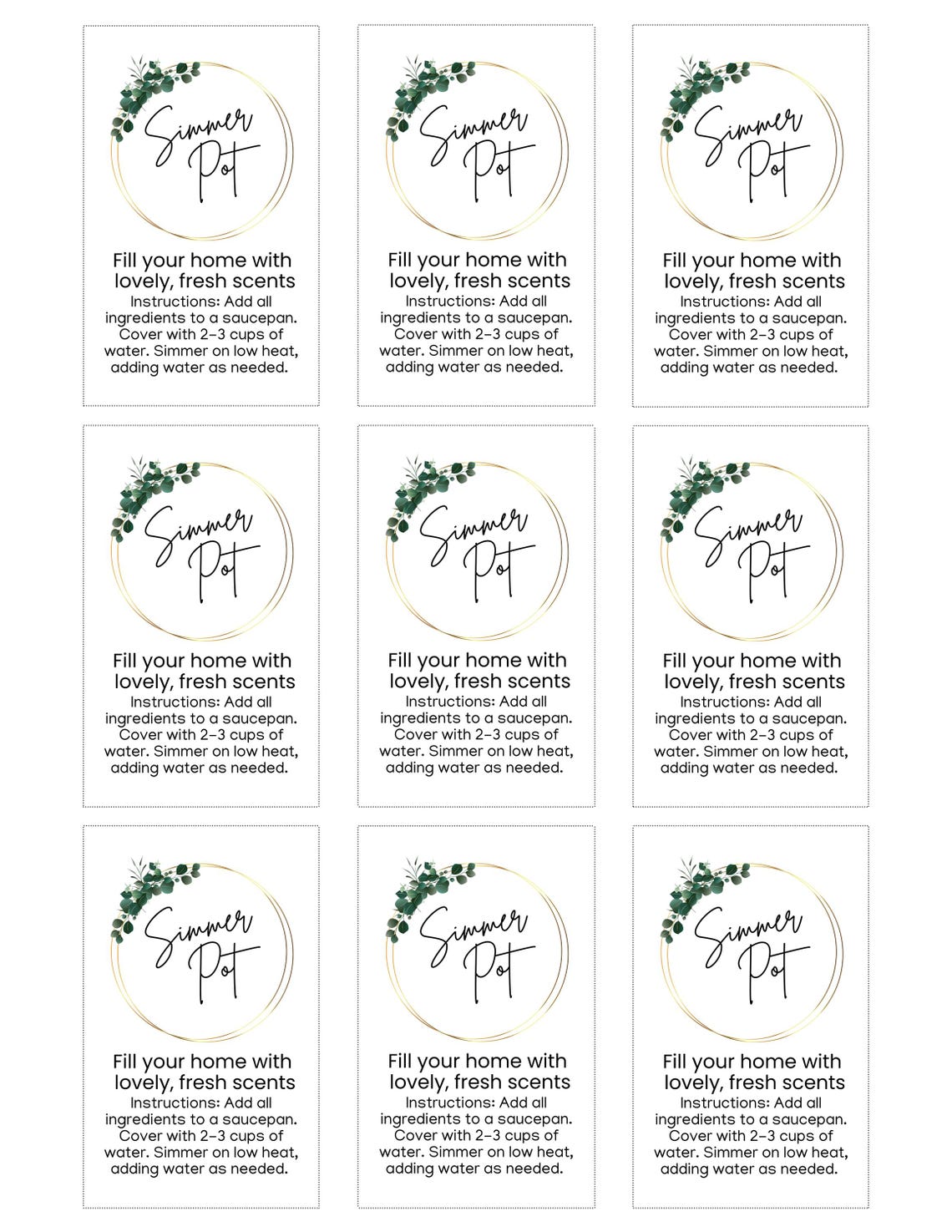 Simmer Pot Tag: Printable Gift Tags With Instructions (PDF) - Etsy