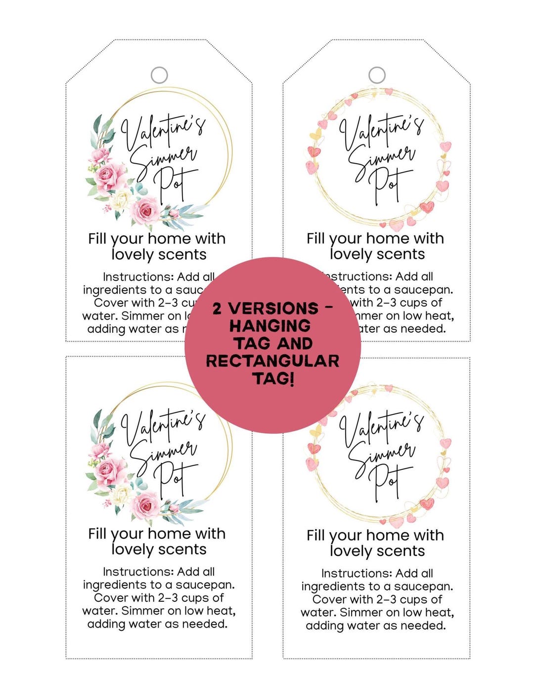 Valentine's Simmer Pot Tag: Printable Gift Tags (PDF) - Etsy