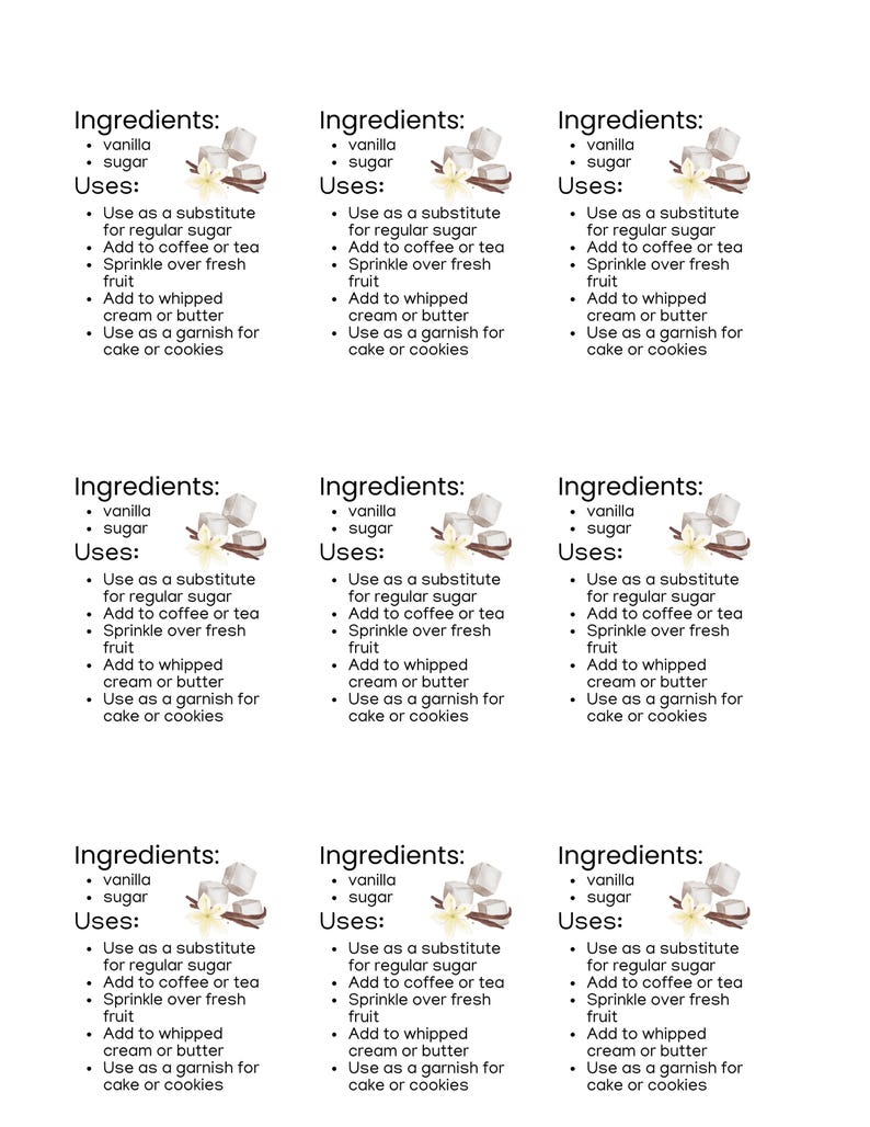 Vanilla Sugar Gift Tag: Printable DIY Label (PDF Download) - Etsy