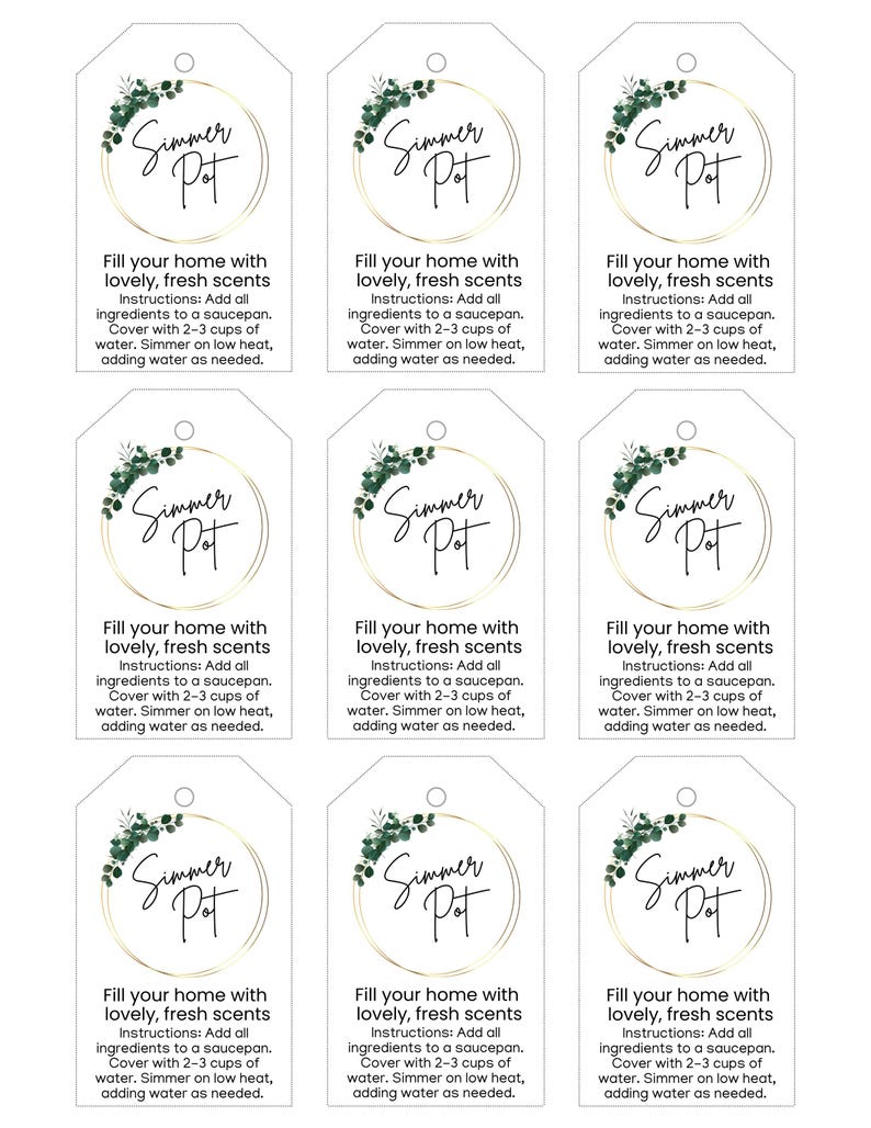Simmer Pot Tag: Printable Gift Tags With Instructions (PDF) - Etsy