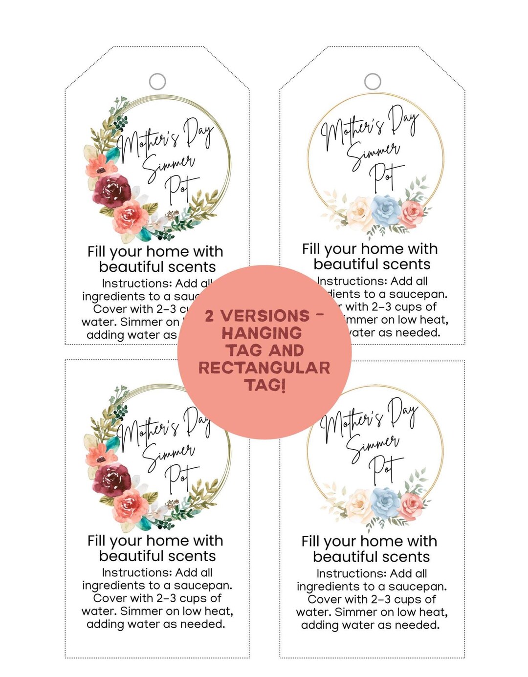Mother's Day Simmer Pot Tag: Printable Gift Tags (PDF) - Etsy