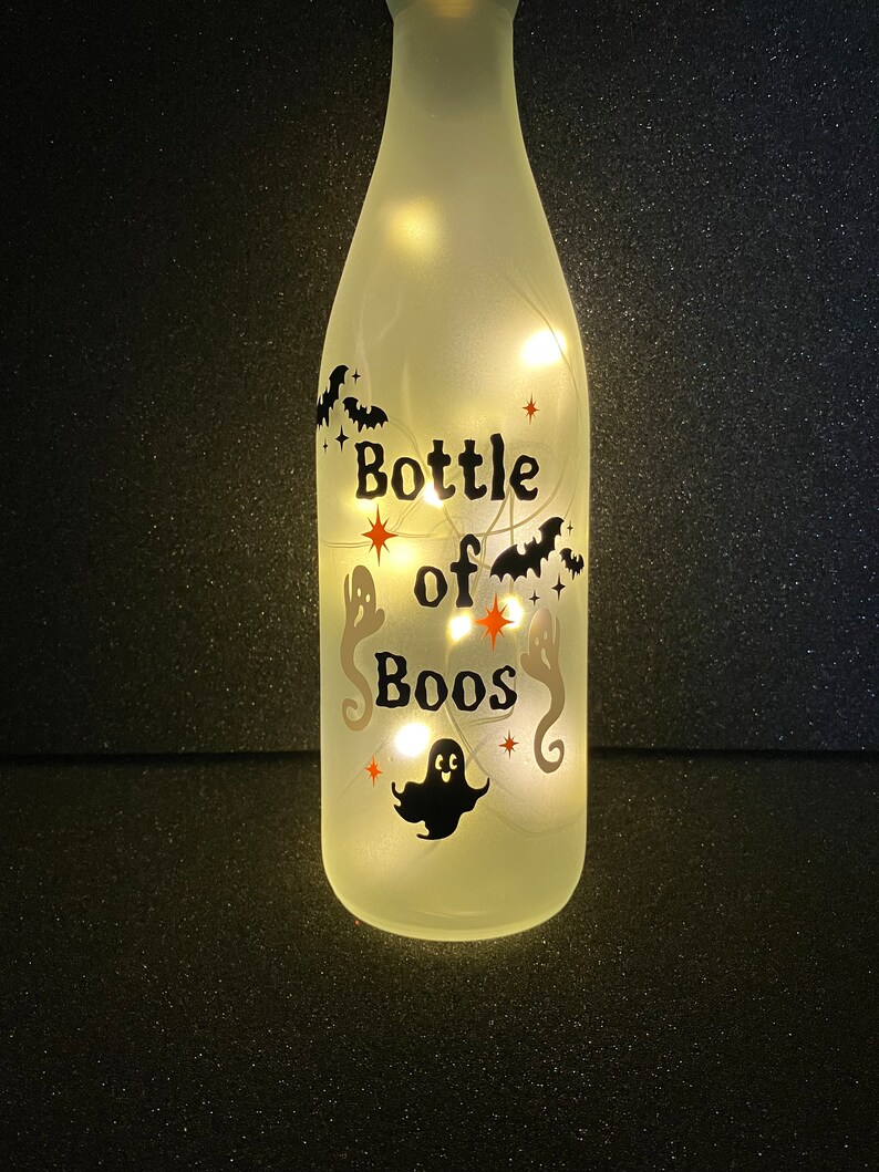 Handmade Frosted Glass Bottle – “bottle of Boos” With Ghosts, Bats ...
