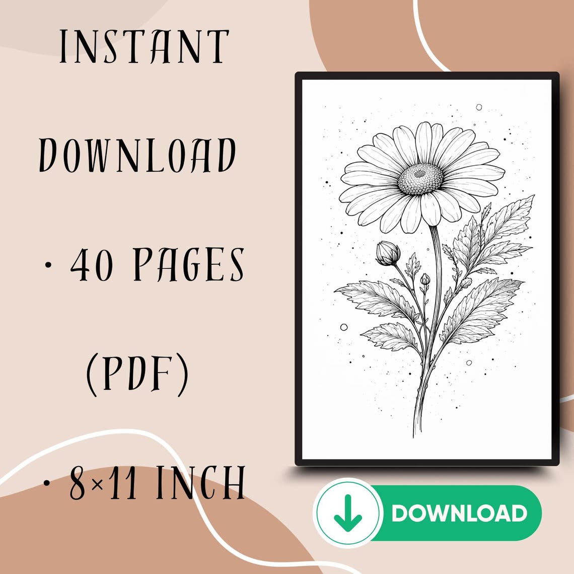 40 Botanical Flower Coloring Pages - Printable Floral Art - PDF Digital ...