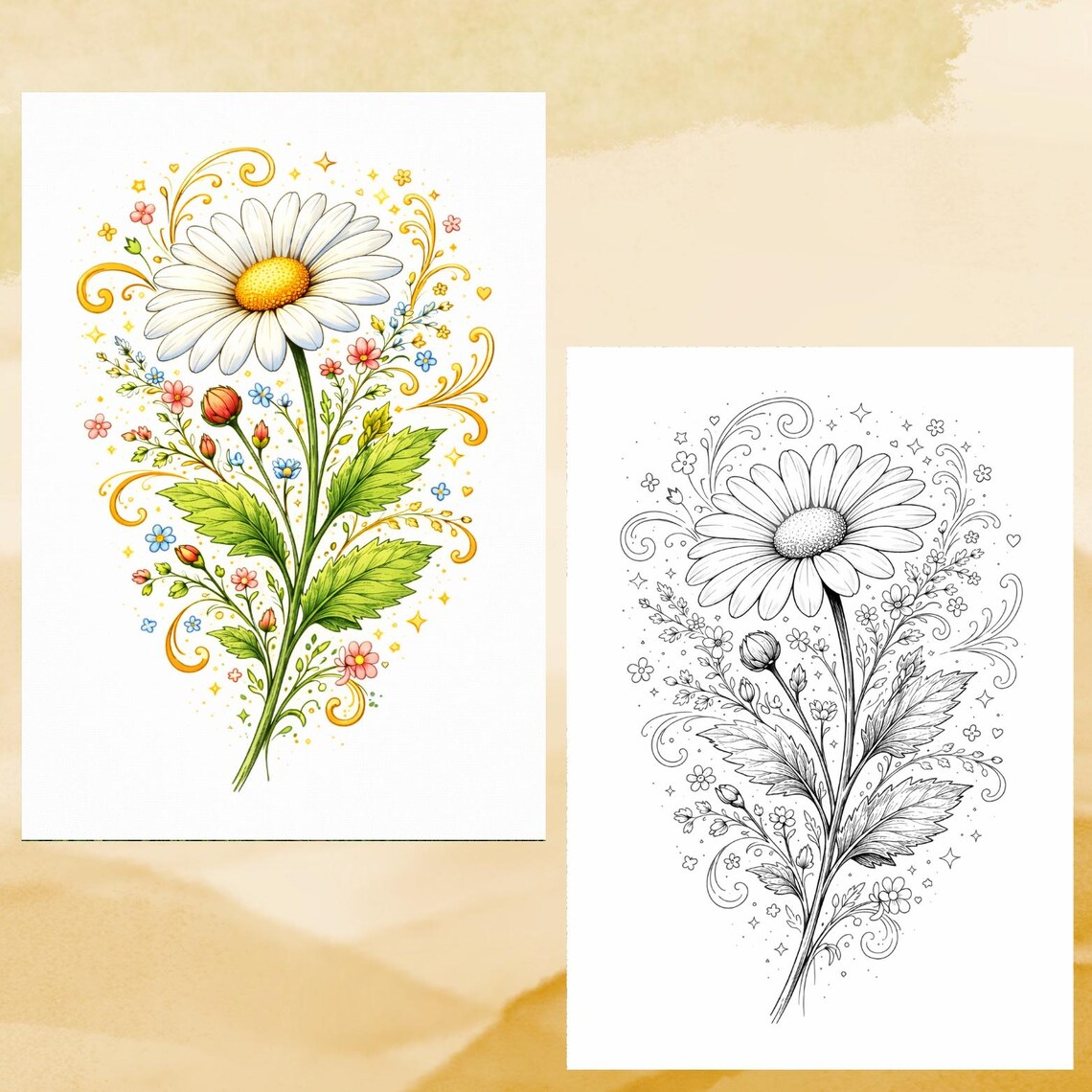 40 Botanical Flower Coloring Pages - Printable Floral Art - PDF Digital ...