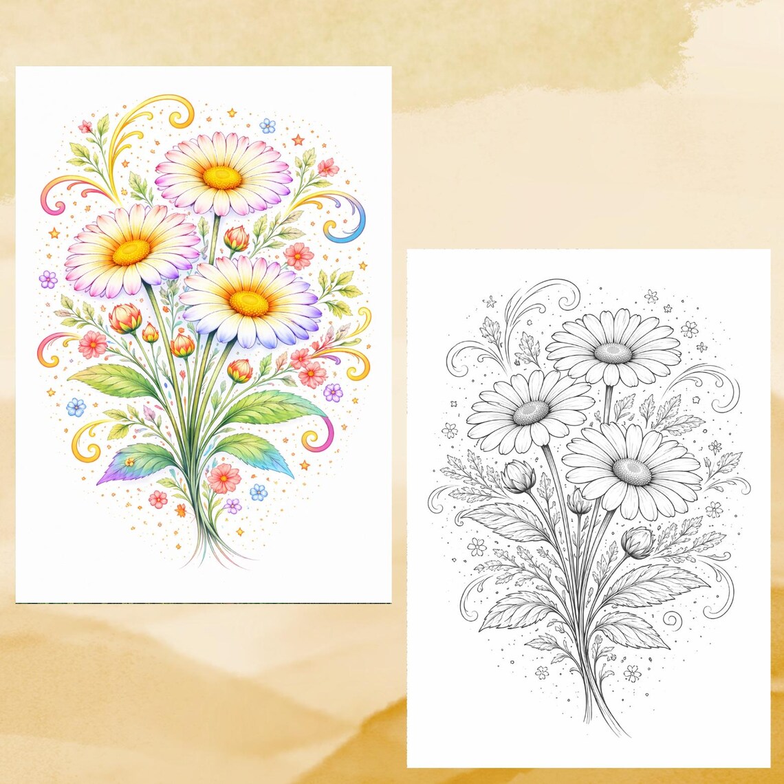 40 Botanical Flower Coloring Pages - Printable Floral Art - PDF Digital ...